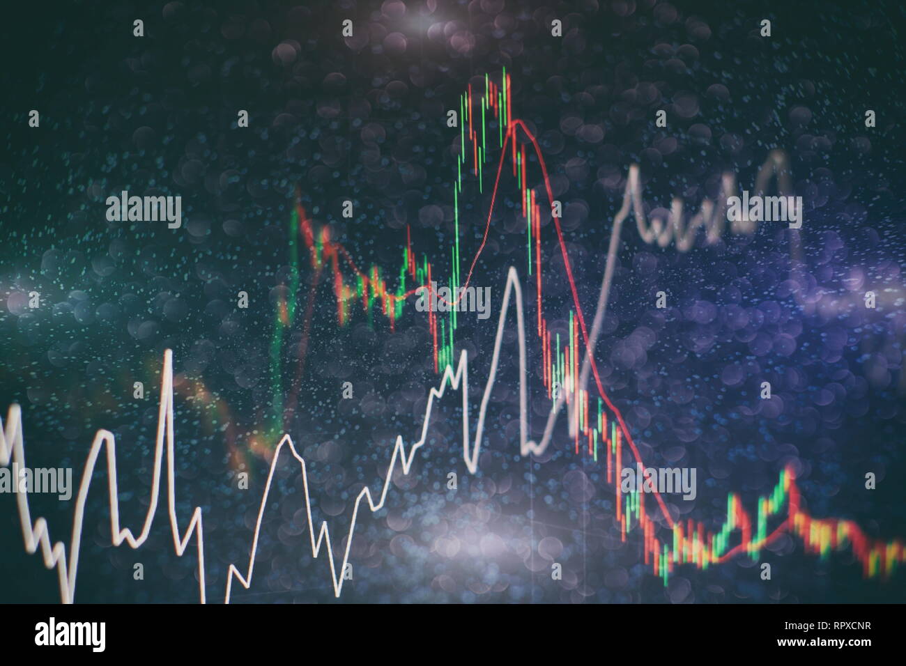 Technical price graph and indicator, red and green candlestick chart on ...