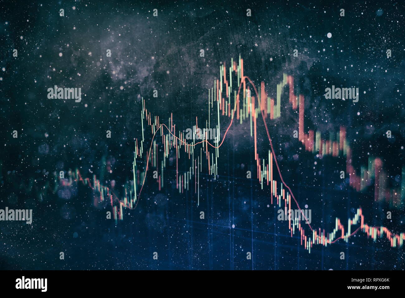 financial candlestick chart with line graph and stock numbers on ...