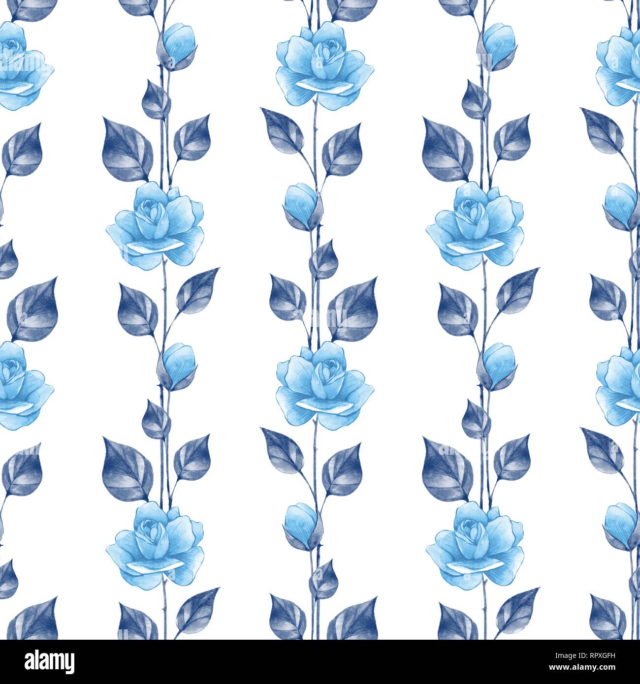 Floral seamless pattern with blue roses Stock Photo - Alamy