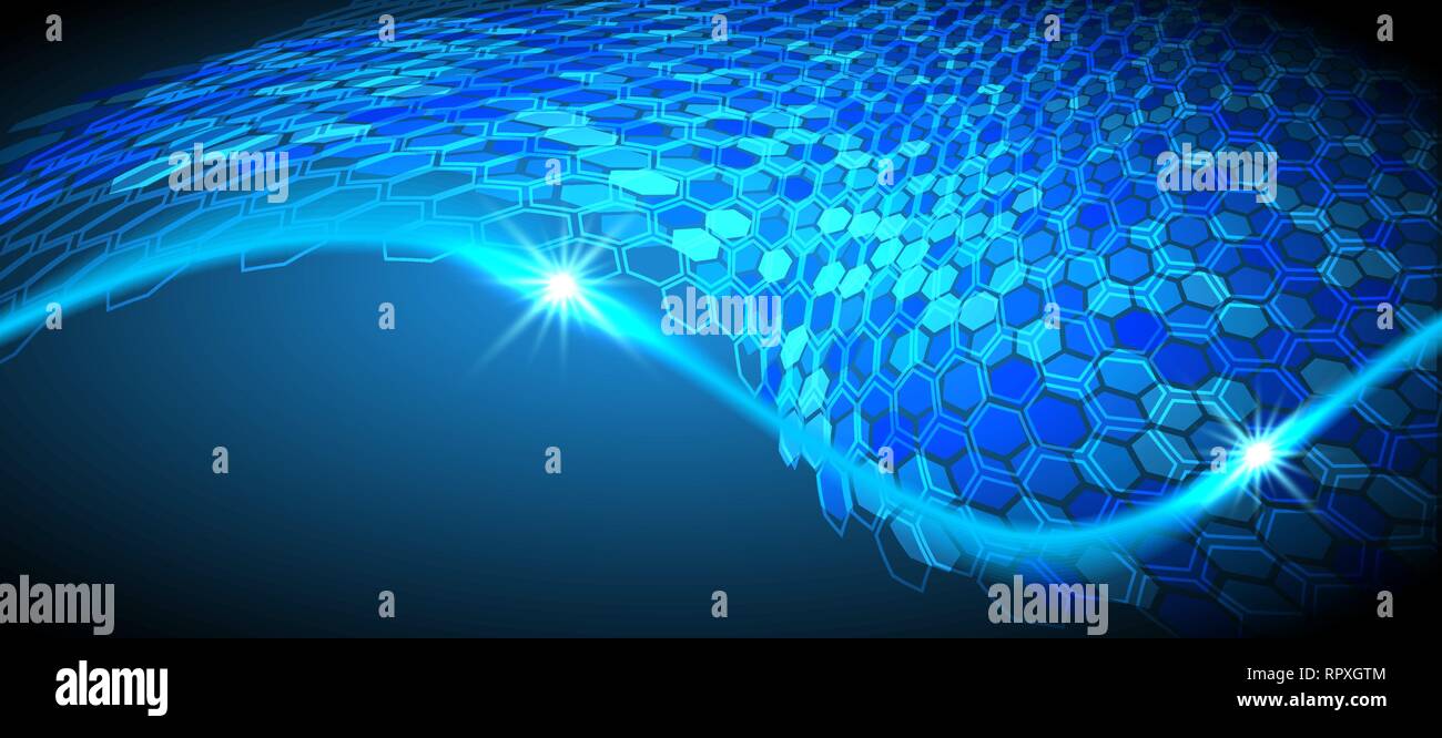 Glowing background with hexagon pattern surface. Network connection ...