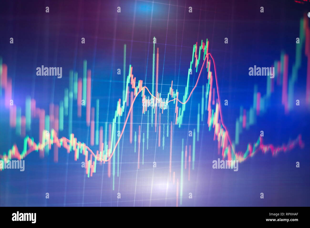 Forex glowing graphs of different colors showing financial market ...