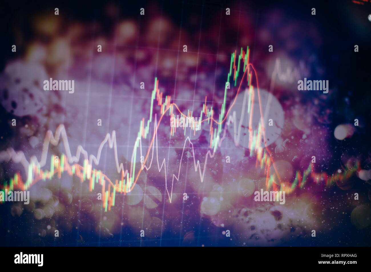 Forex glowing graphs of different colors showing financial market ...