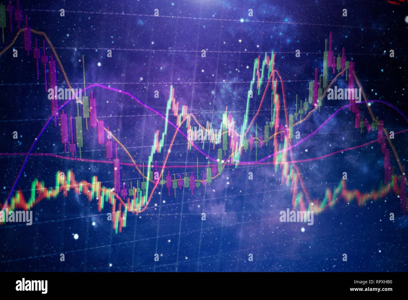 Forex glowing graphs of different colors showing financial market ...
