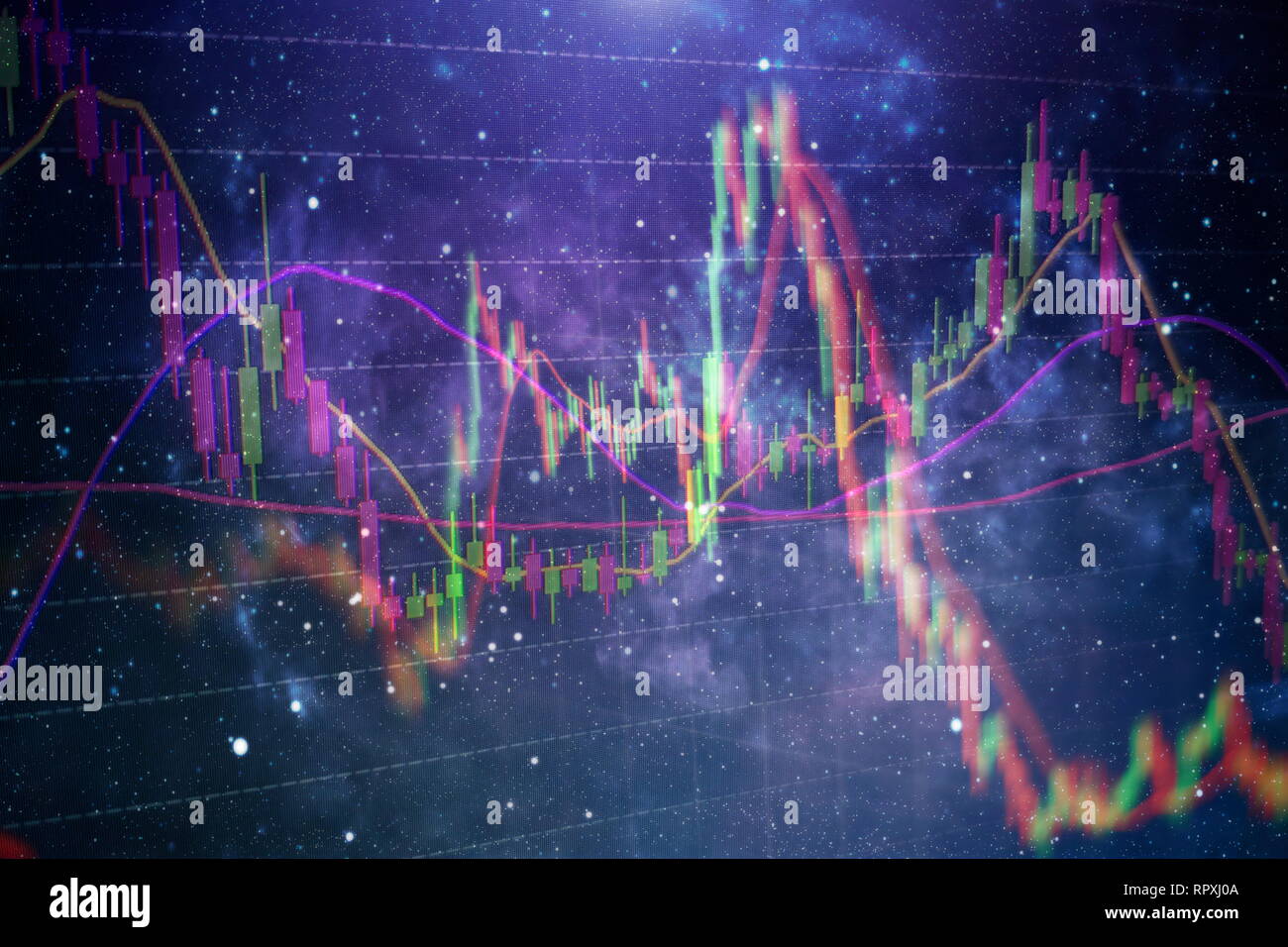 Forex glowing graphs of different colors showing financial market ...