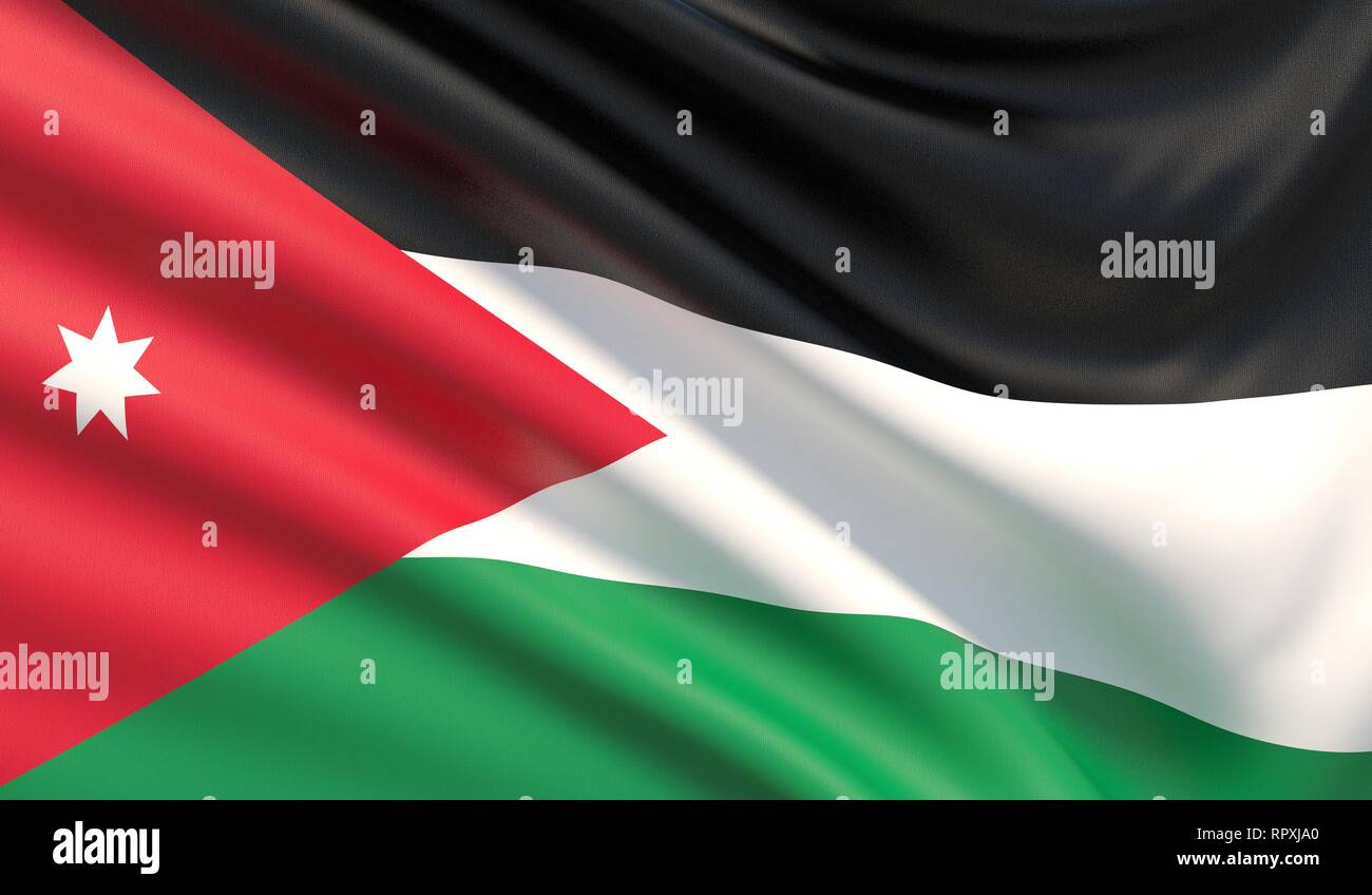 Flag of Jordan. Waved highly detailed fabric texture. 3D illustration ...