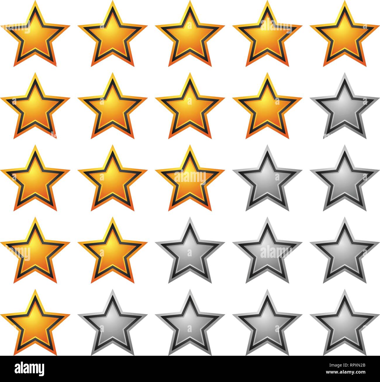 Rating stars with glossy, vibrant stars. (5 star review system Stock ...