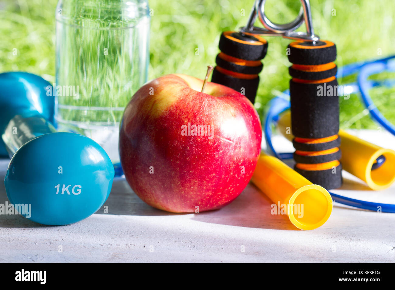 Sport diet and active healthy lifestyle springtime concept with outdoor ...