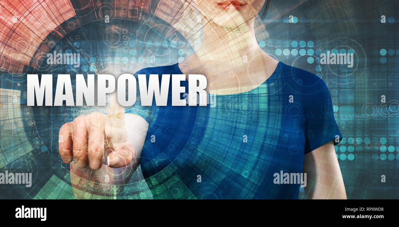 Manpower Technology With Woman Pressing on Screen Stock Photo - Alamy