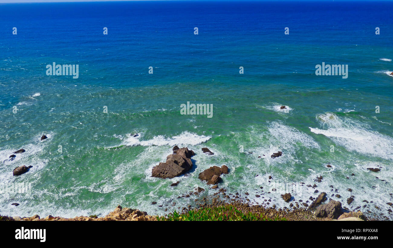 Rocky Shore Ocean Waves Crashing Below Cliff Cabo da Roca Stock Photo ...