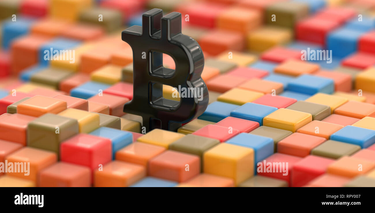 Abstract color cube block with Bitcoin sign Stock Photo - Alamy