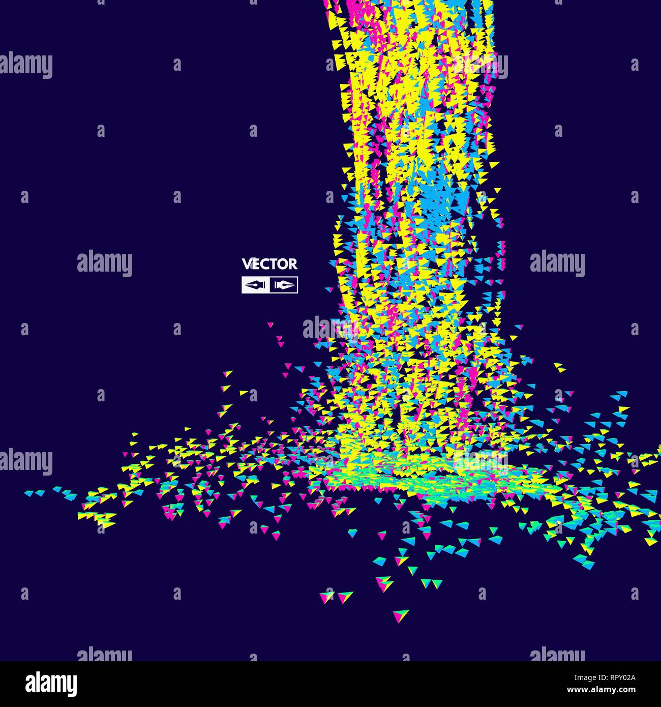 Array with dynamic emitted particles. Futuristic design. Abstract background. Vector ...