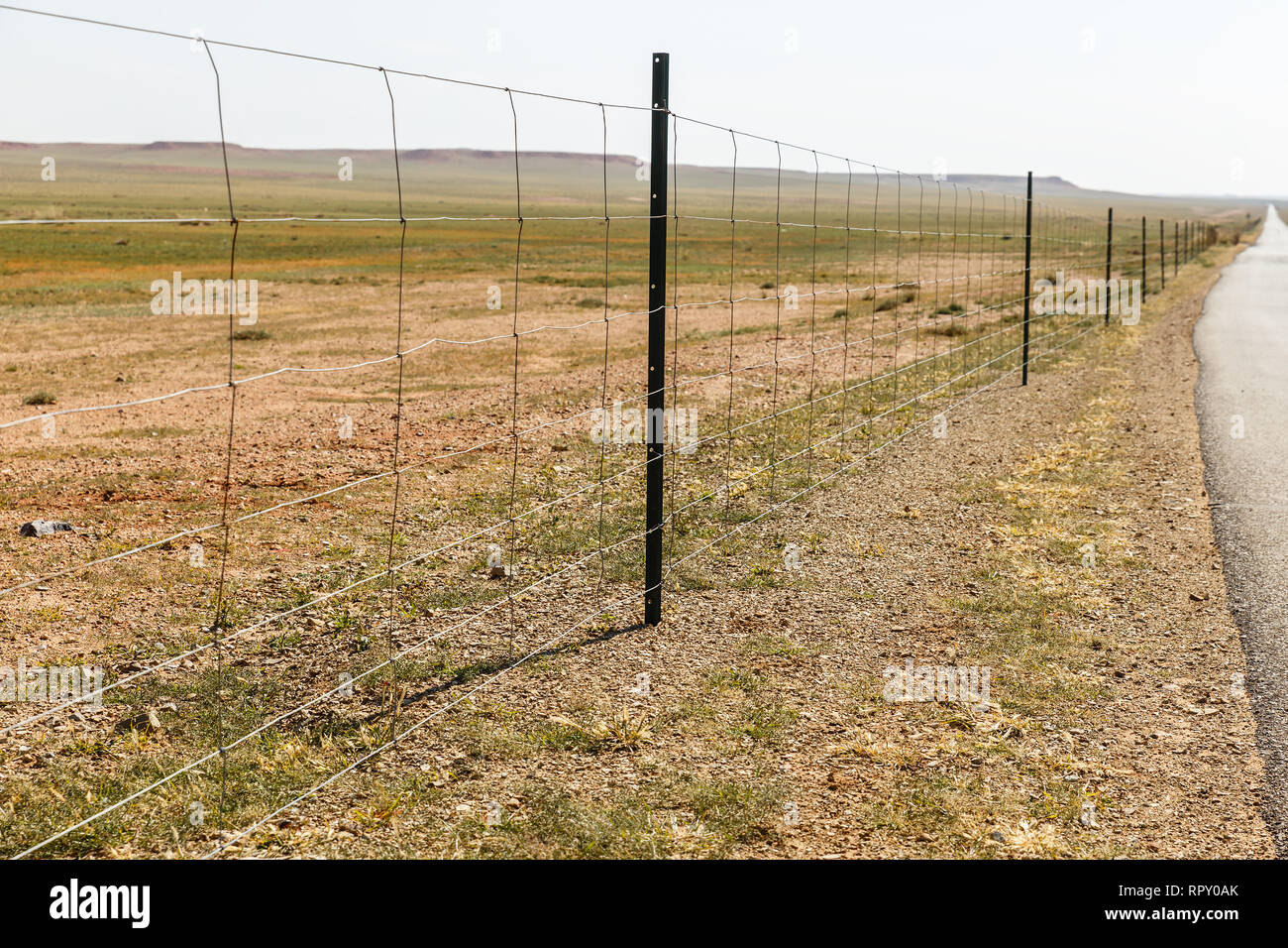 wire mesh fence, wire mesh along the highway, Inner Mongolia, China ...