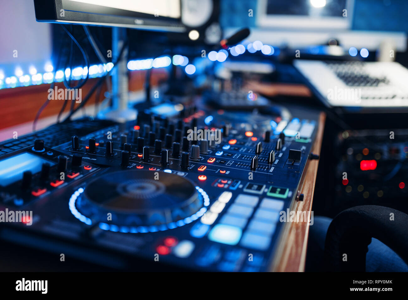 Audio remote control panel in the recording studio, nobody ...