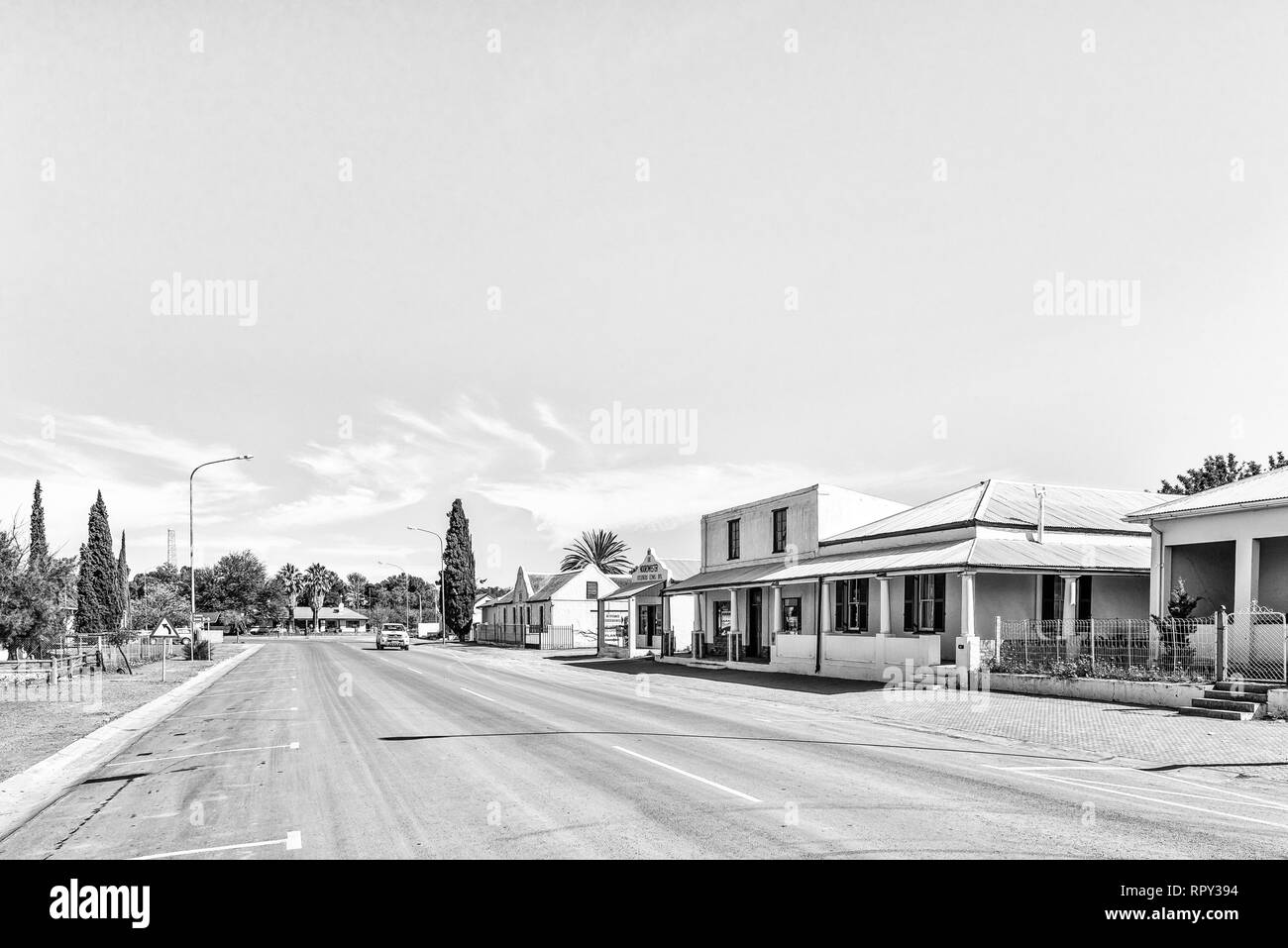 CALVINIA, SOUTH AFRICA, AUGUST 30, 2018: A street scene, with historic ...