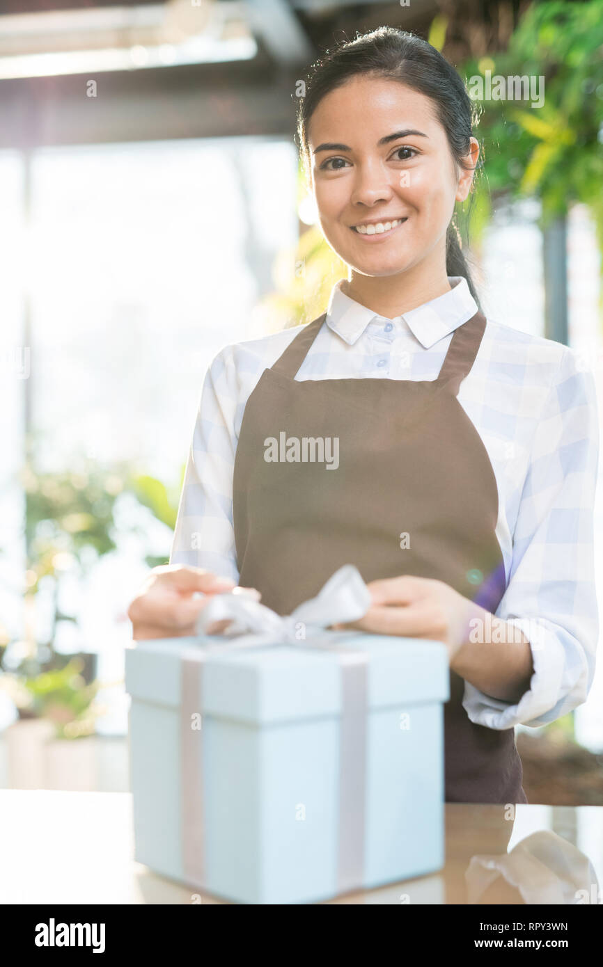 Cheerful shop assistant Stock Photo - Alamy