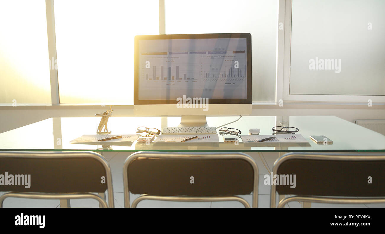 work Desk in a spacious modern office Stock Photo - Alamy
