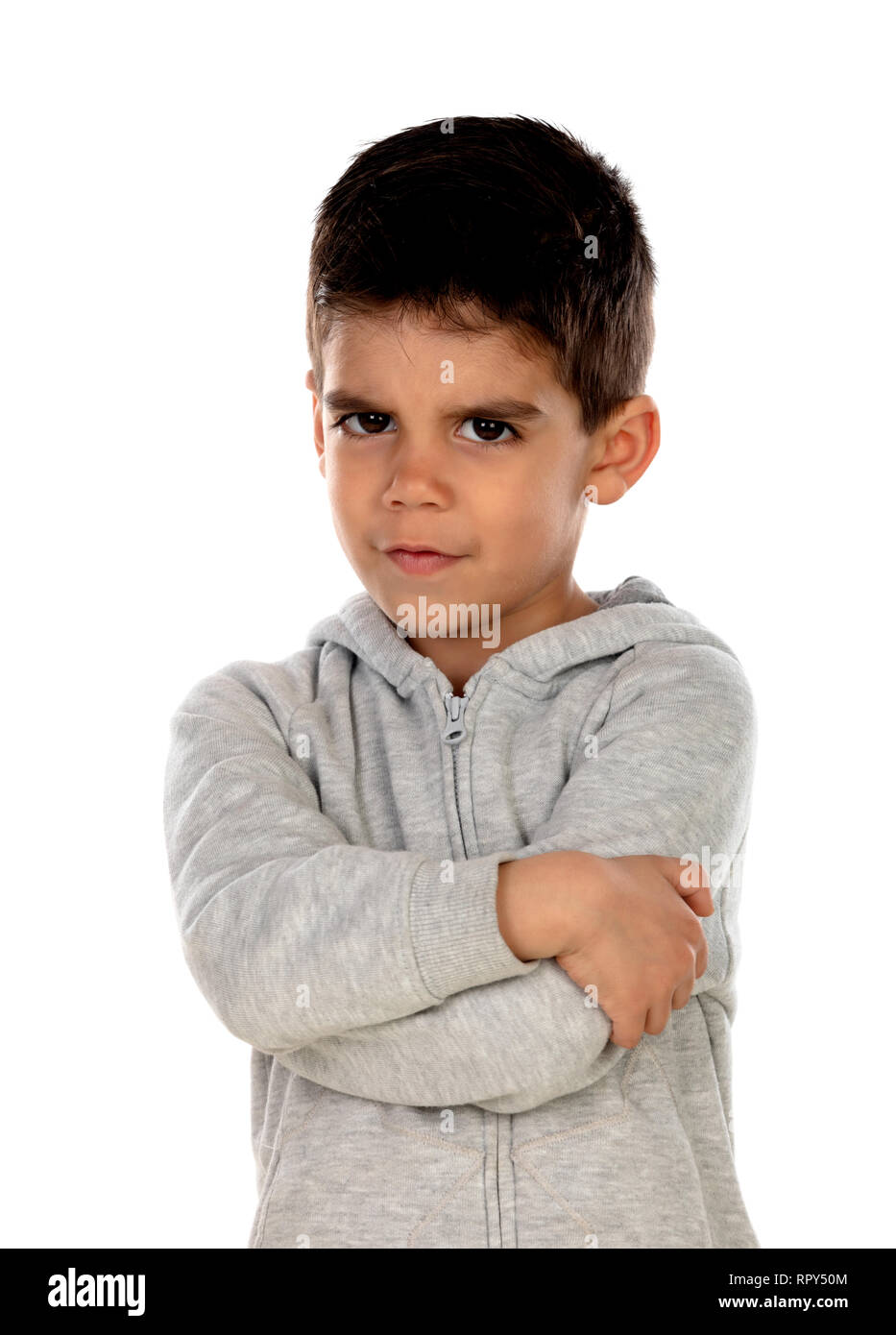 Sad child isolated on a white background Stock Photo - Alamy