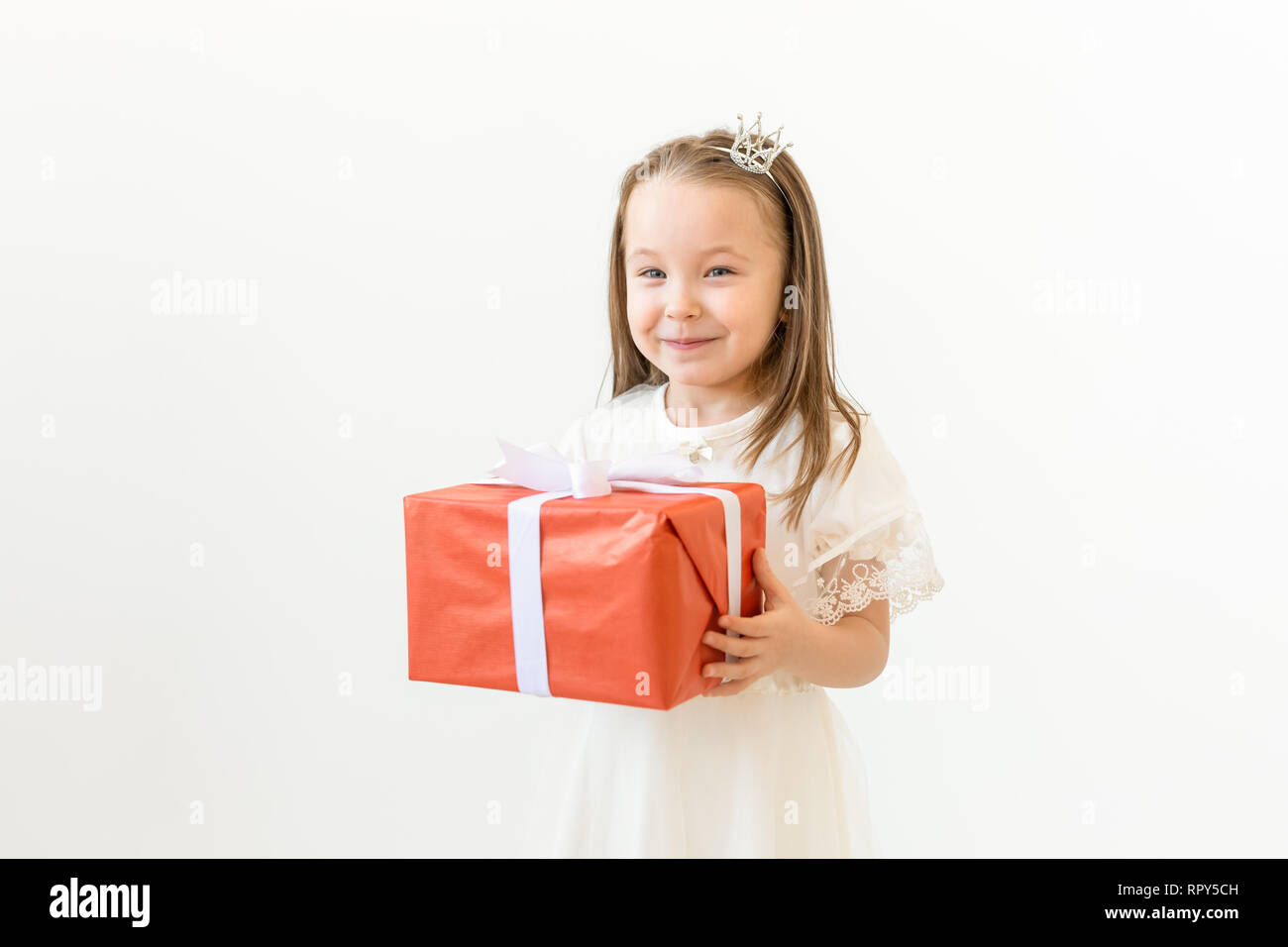 people, children and holiday concept - portrait of happy little girl ...