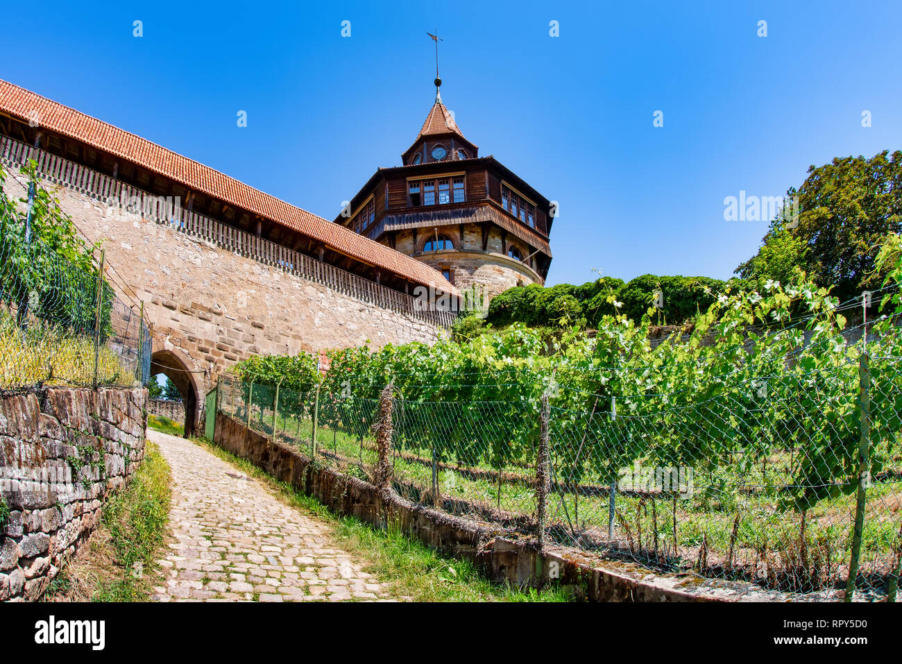 The Thick Tower (Dicker Turm) above the medieval city Esslingen am ...