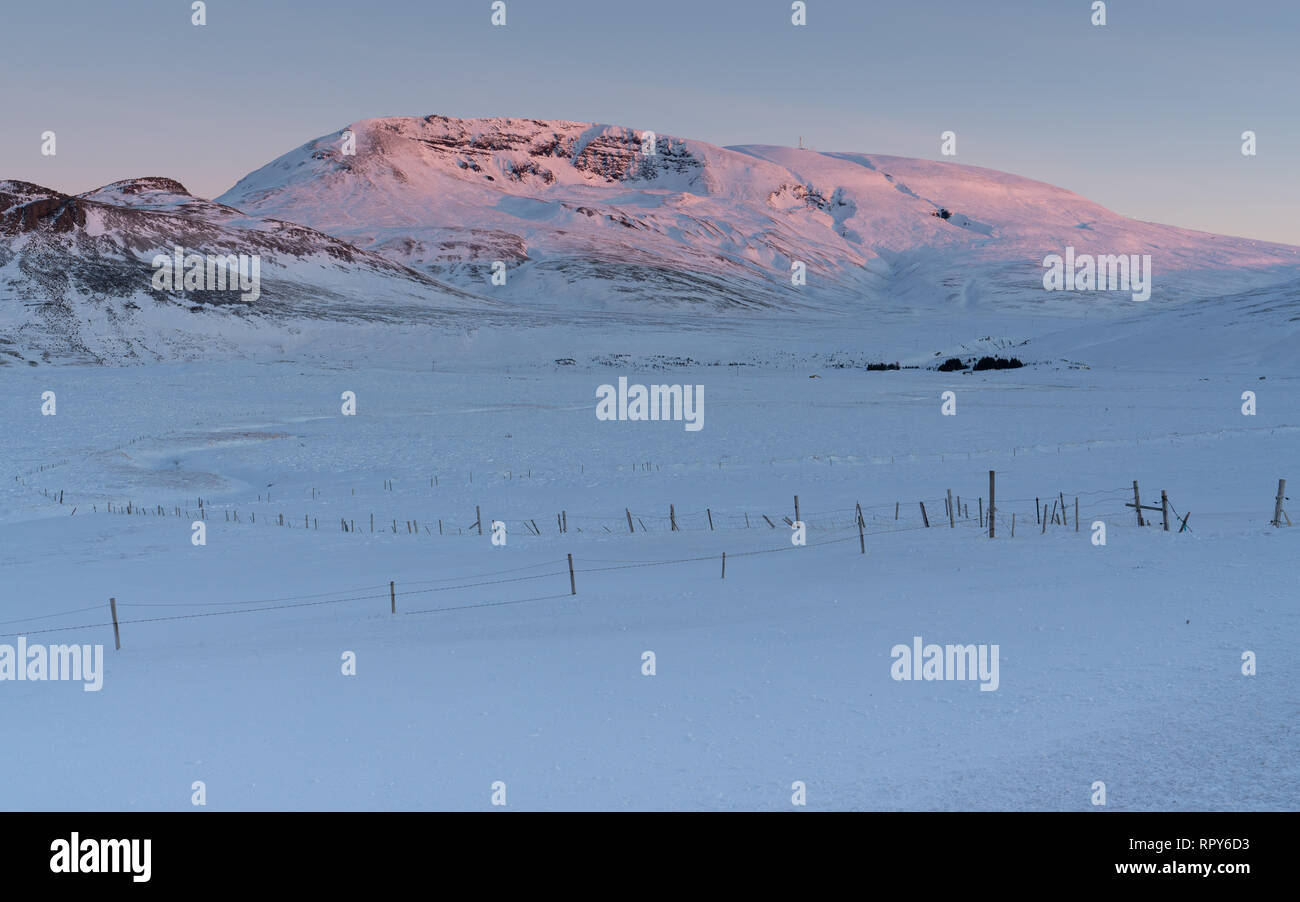 Sunrise over snow-covered mountains, Iceland, Europe Stock Photo - Alamy