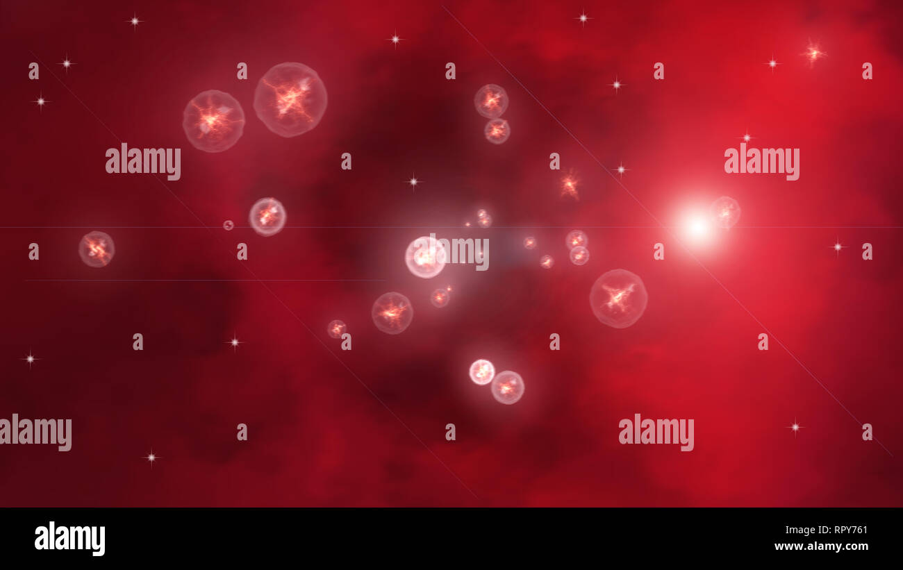 Red space activity with many little stars, modern 3d render abstraction ...