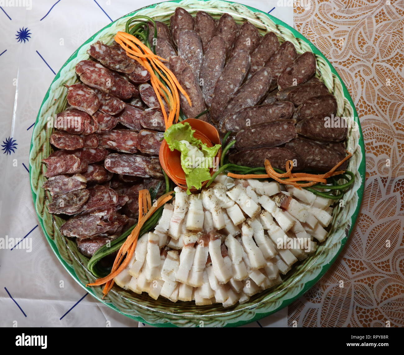 Homemade salami, fresh lard, lukanka. Traditional Bulgarian Meat Stock ...