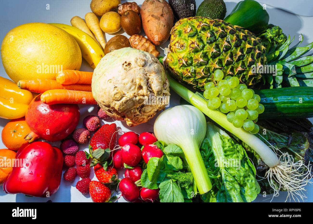 Fruits and vegetables with many vitamins Stock Photo - Alamy