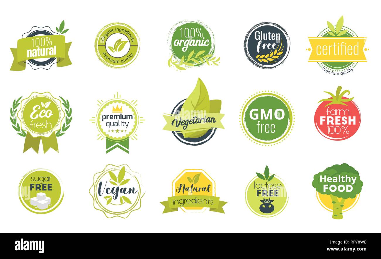 Organic food sticker. Vector template isolated on white background ...