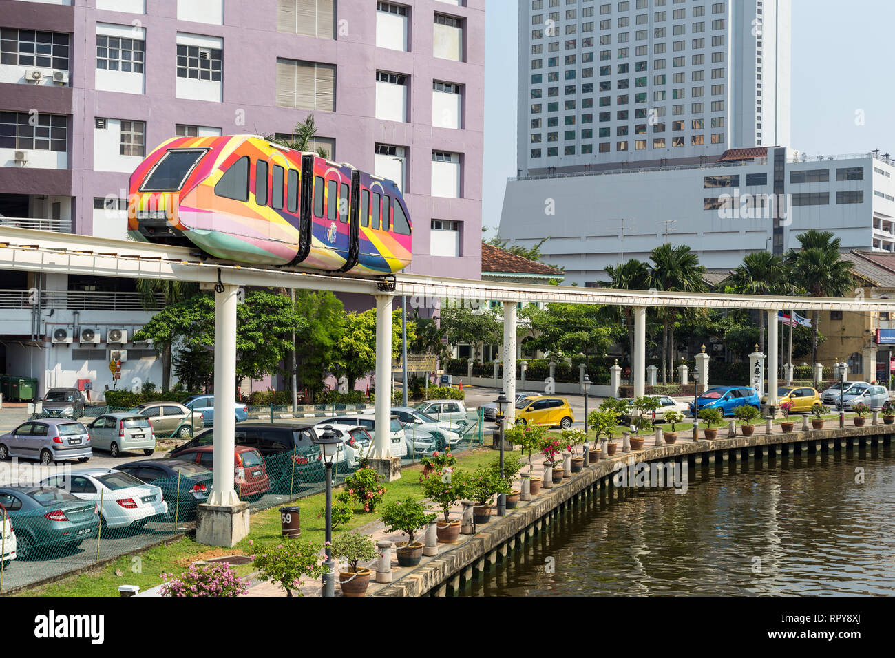 Monorail along the Melaka River, Melaka, Malaysia Stock Photo - Alamy