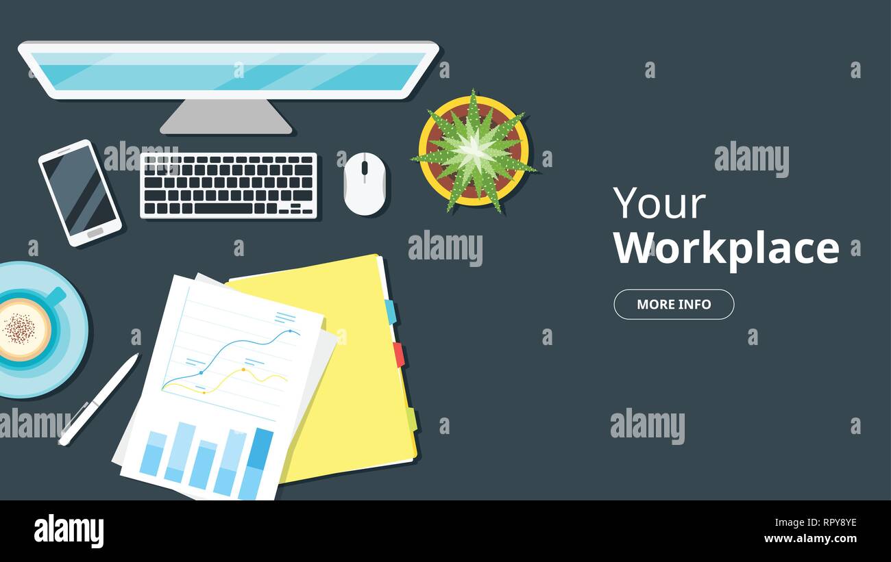 Business workplace. Overhead top view. Vector illustration. Office ...