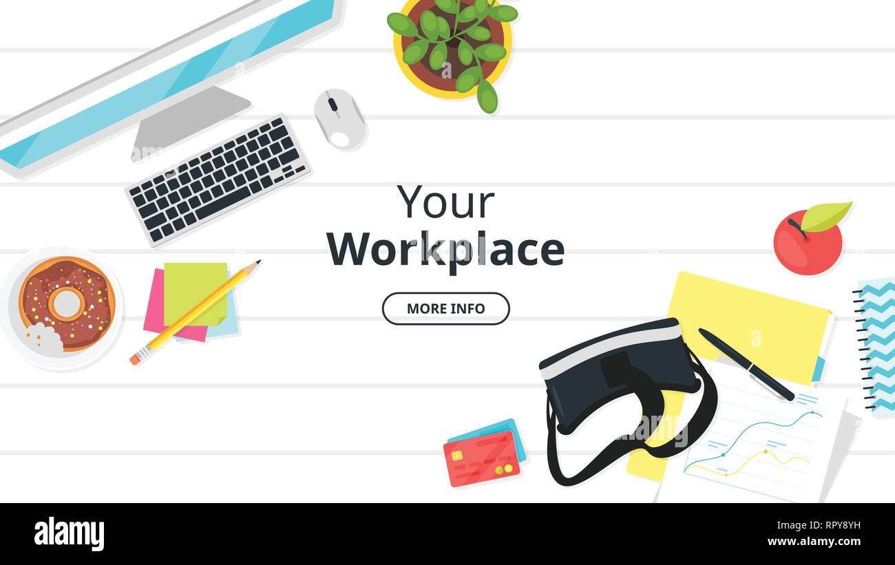Business workplace. Overhead top view. Vector illustration. Office ...