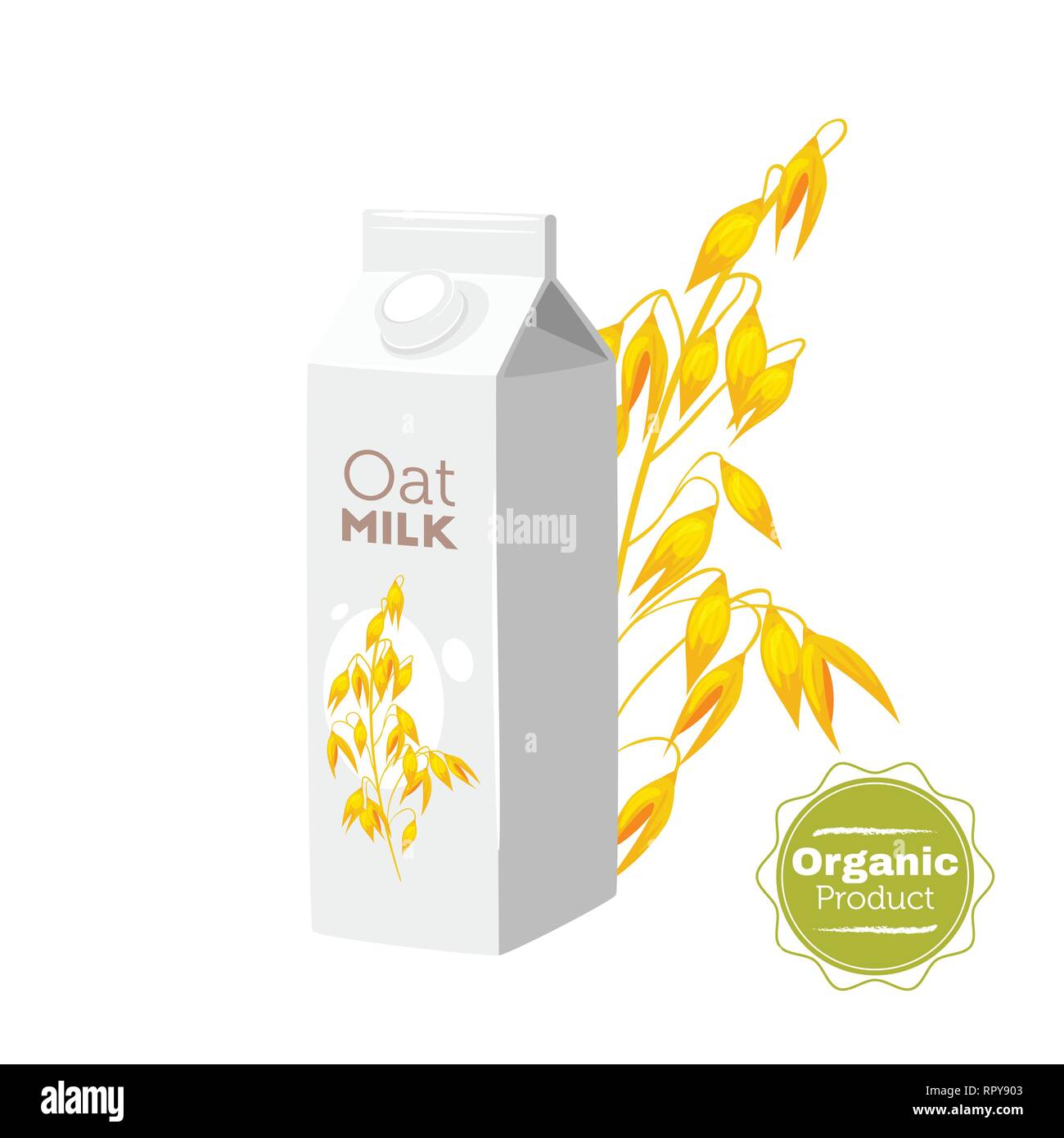 Vegetarian paper pack of oat milk with cereal brunch. Vector ...