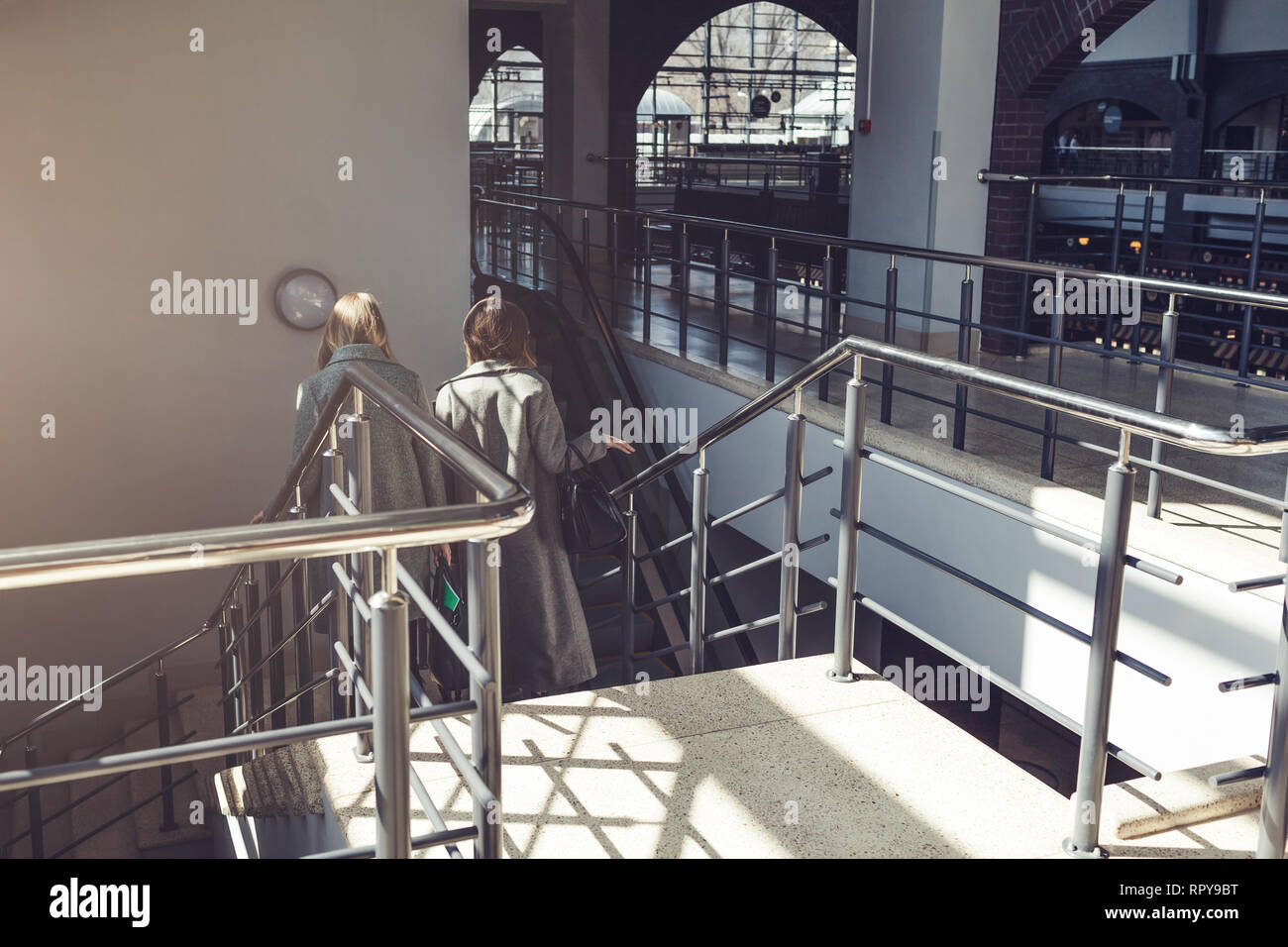 Staircase in modern buisness center building. Emergency evacuation exit ...
