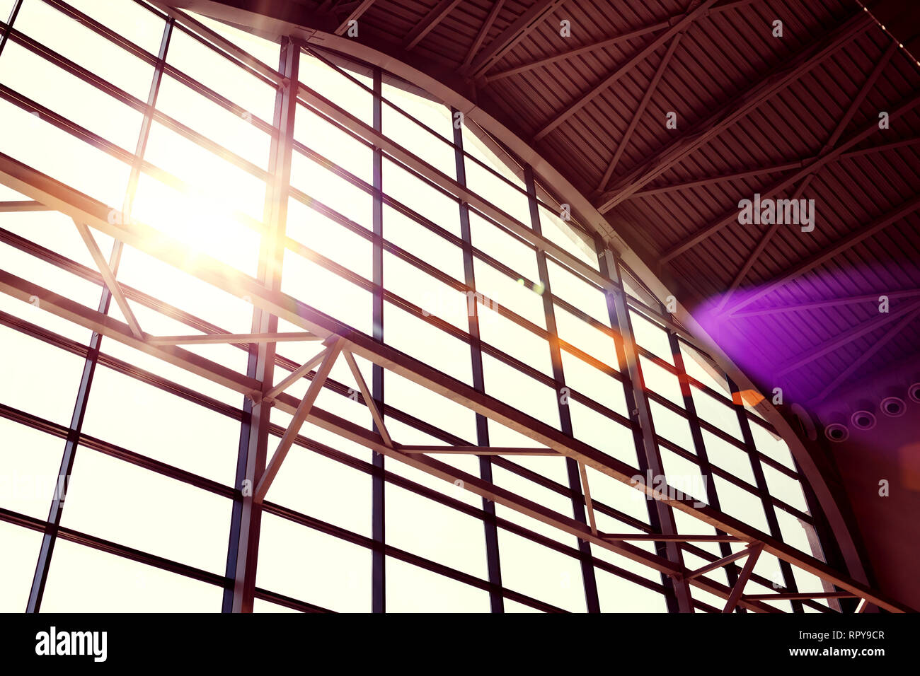 Modern buildings. Window design. Light and shadow. Morning sun. Urban ...