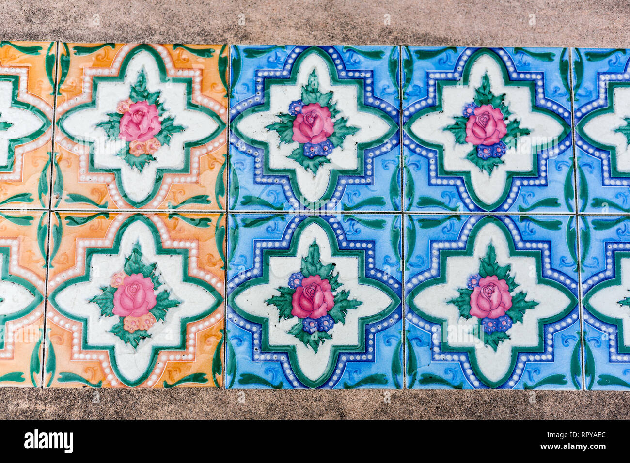 Tiles on Melaka Riverwalk Bench, Melaka, Malaysia Stock Photo - Alamy