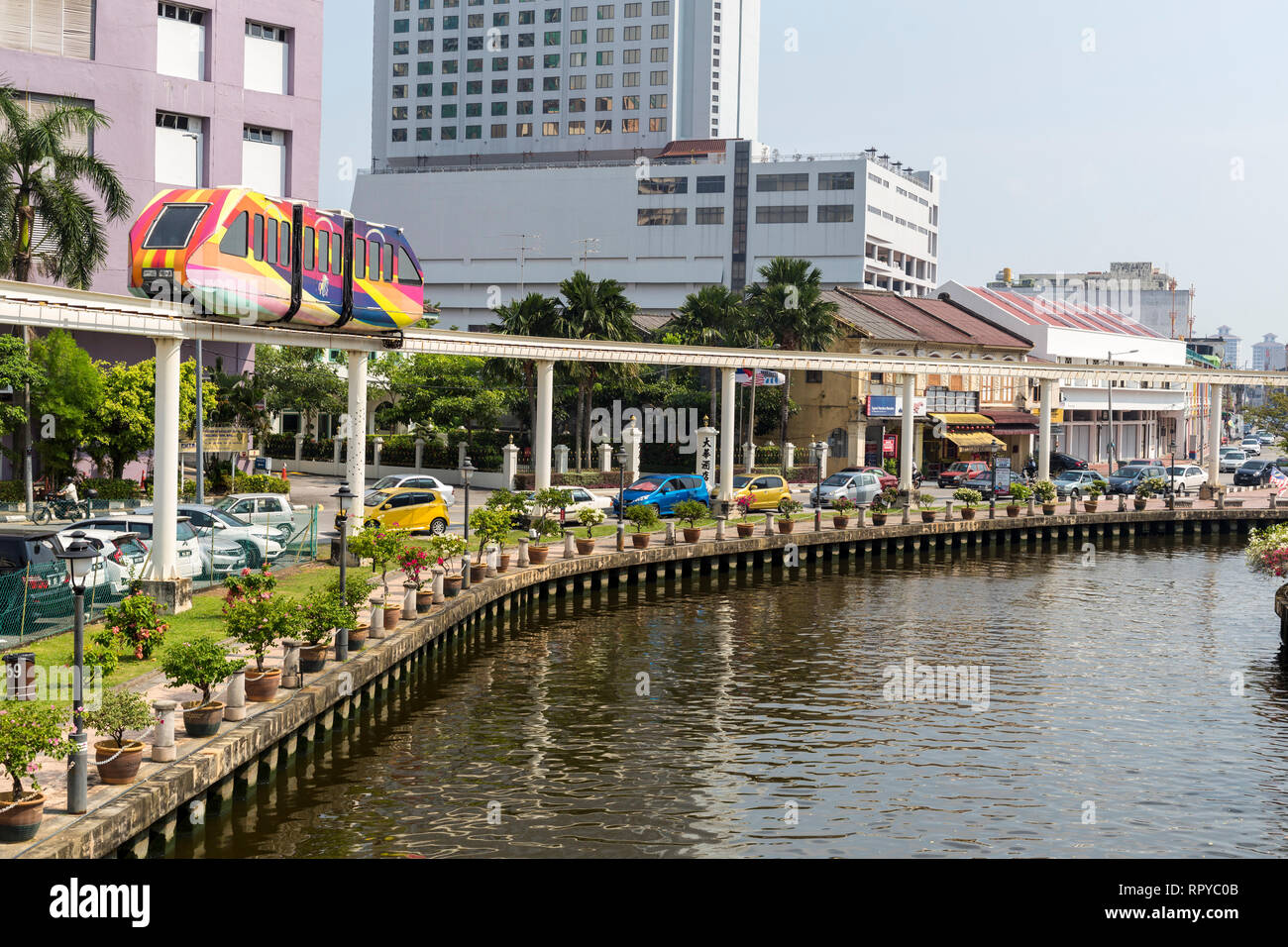 Monorail along the Melaka River, Melaka, Malaysia Stock Photo - Alamy