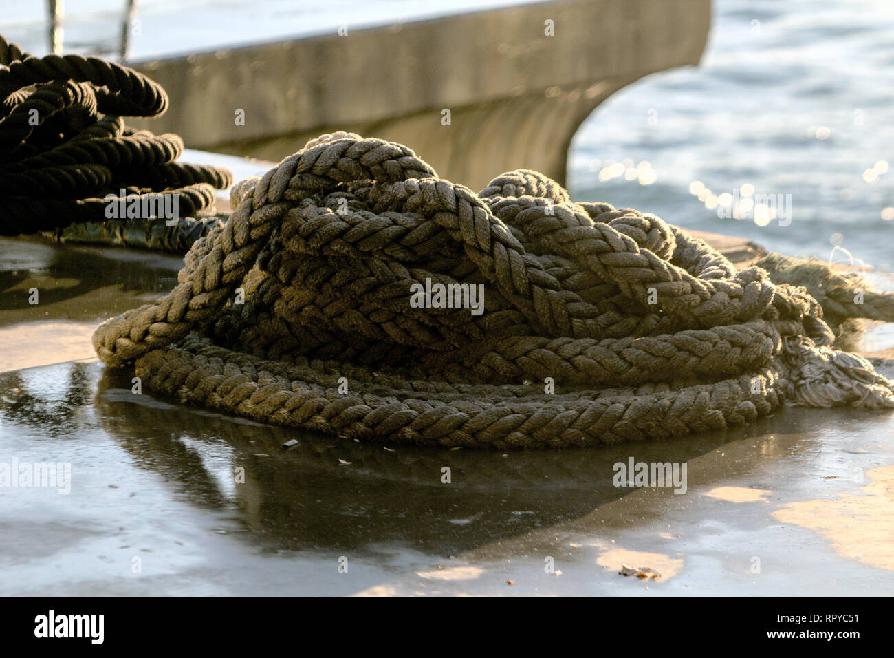 Messed up strong rope after a boat has left the dock. Leaving problems ...