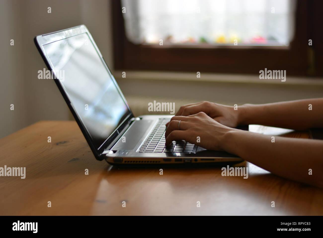 working at home with the computer Stock Photo - Alamy
