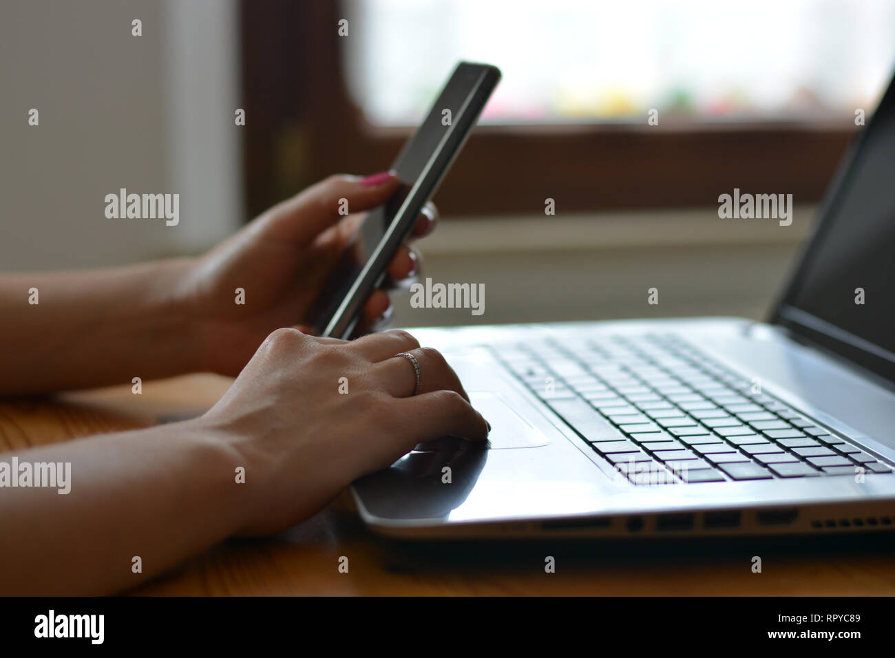working at home with the computer Stock Photo - Alamy