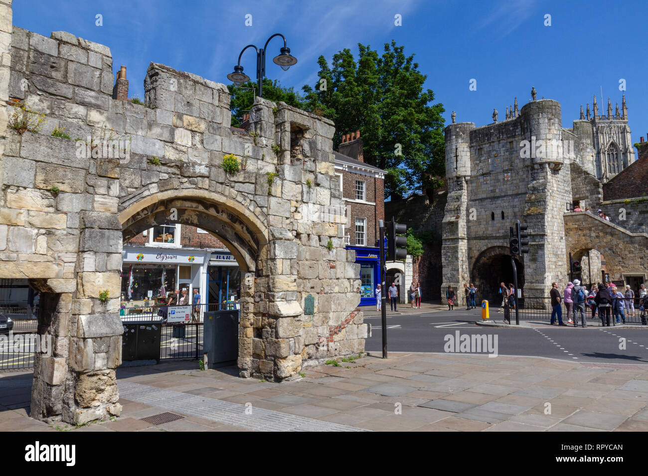 A remaining section of the Roman walls opposite Bootham Bar gateway ...