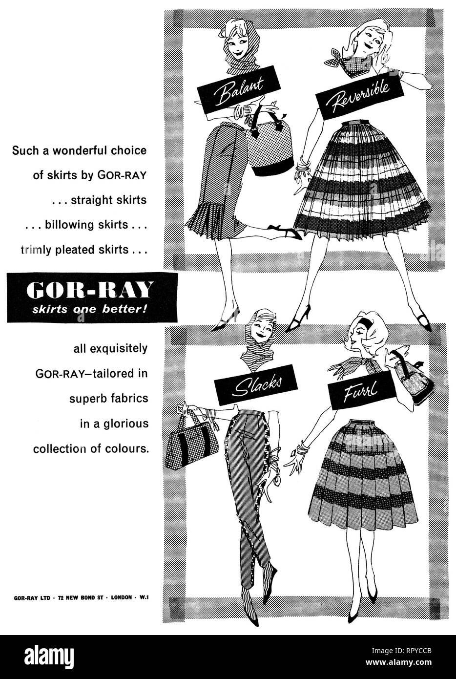 1959 British advertisement for Gor-Ray Skirts Stock Photo - Alamy