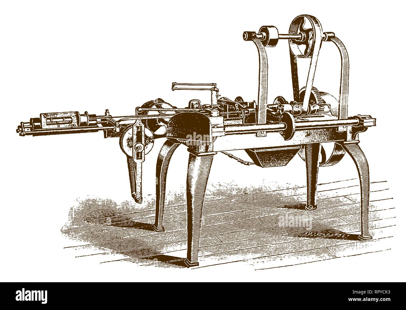 Historic automatic wire cutting and milling machine in side view (after ...
