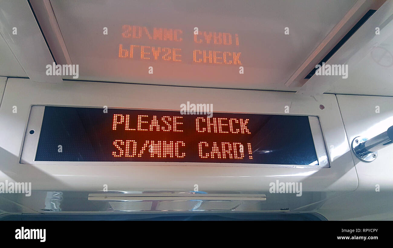 ICT problem in the metro. Digital display showing the warning "Please ...