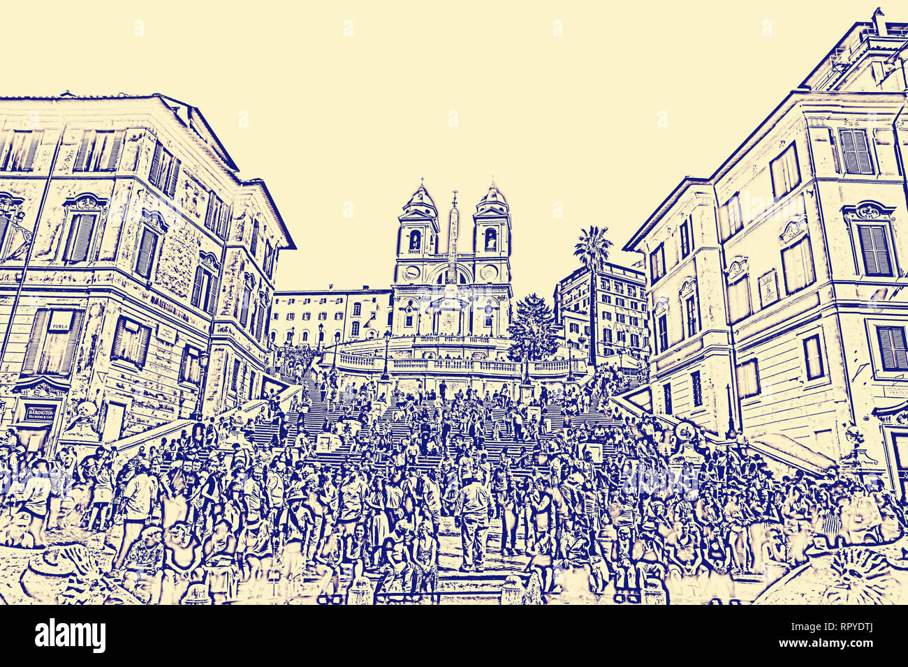 Spanish steps rome drawing hi-res stock photography and images - Alamy