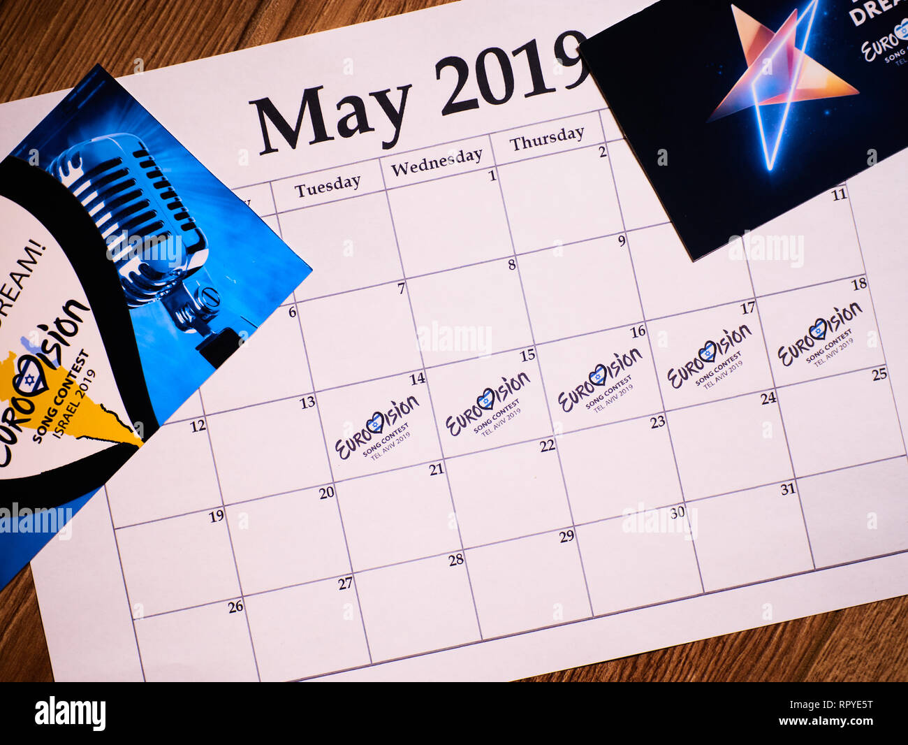 KYIV, UKRAINE - February 2019: Schedule of Eurovision Song Contest 2019 ...