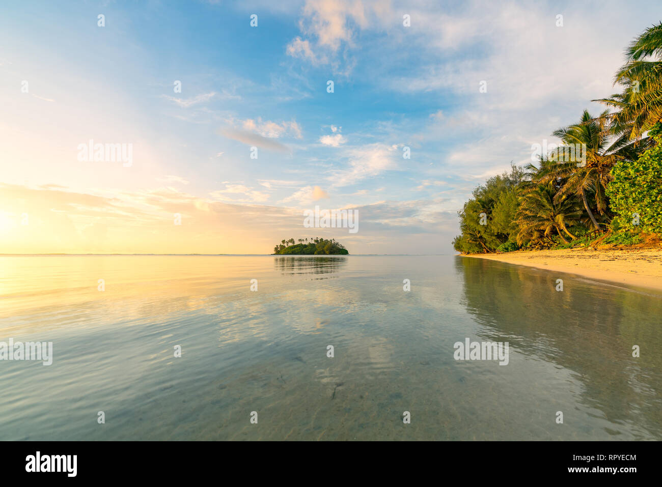 Muri Lagoon at sunrise in Rarotonga in the Cook Islands Stock Photo - Alamy