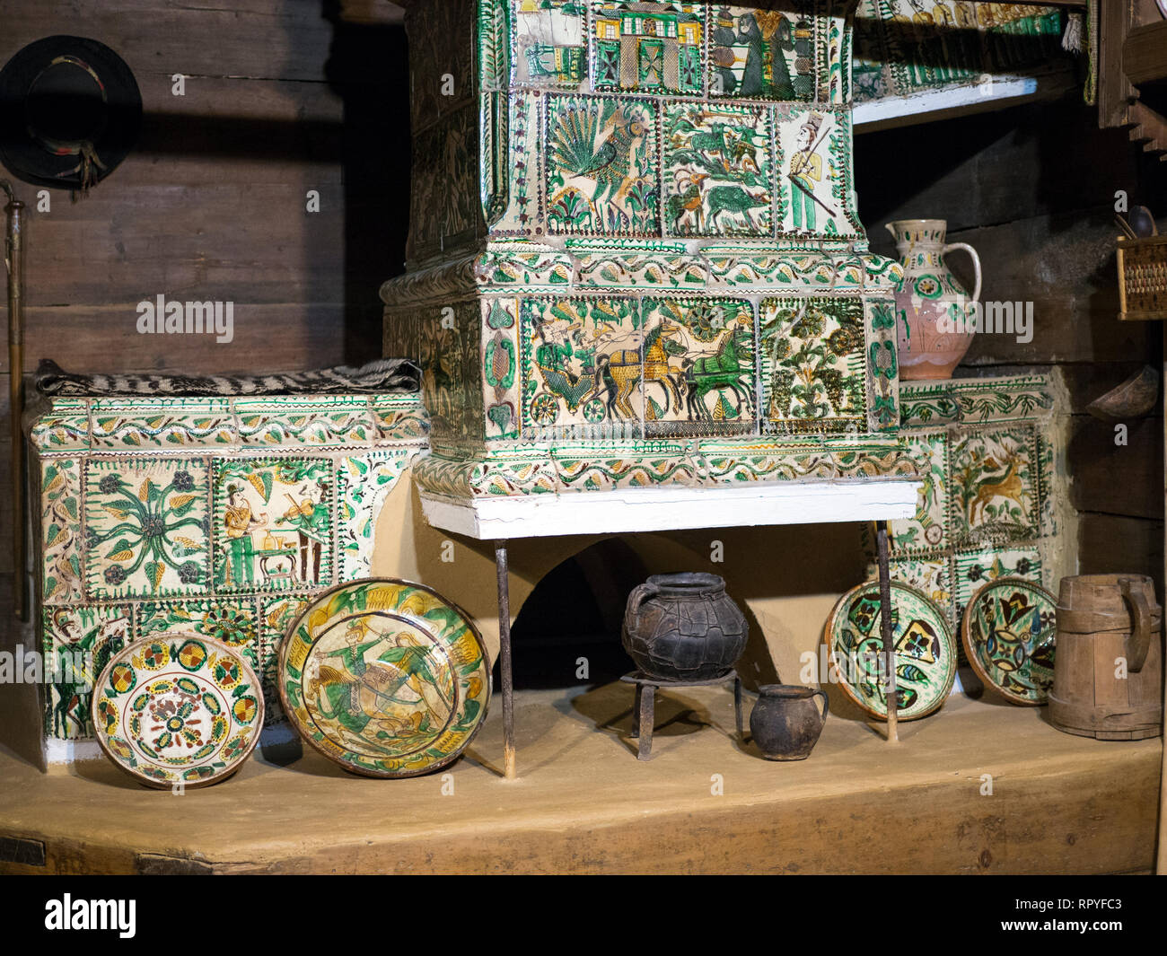 A traditional stove in the Museum of Pokut and Hutsul Folk Art in the ...