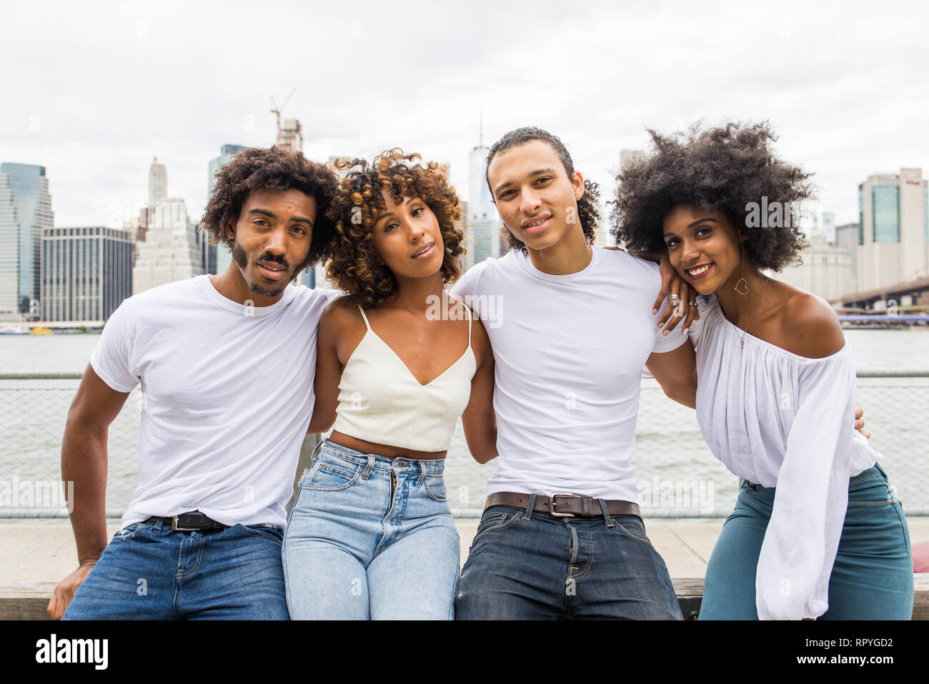 Group of afroamerican friends bonding in Manhattan, New York - Young ...