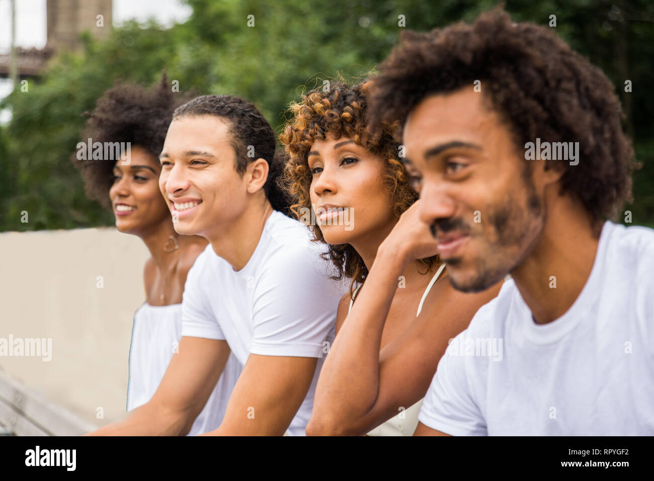 Group of afroamerican friends bonding in Manhattan, New York - Young ...