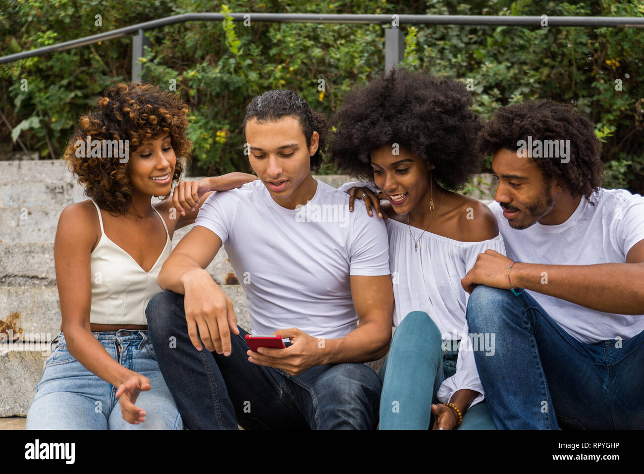 Group of afroamerican friends bonding in Manhattan, New York - Young ...
